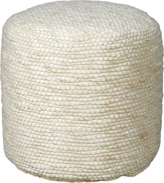 Woonexpress Poef Roekel - Wol - Naturel - Ø 40 cm en 40 cm hoog | bol
