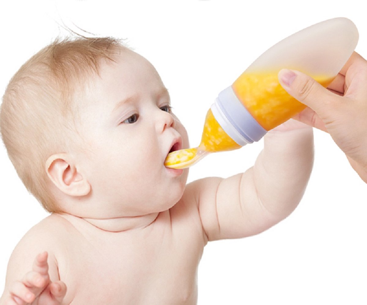 Baby en Kind Siliconen Knijpfles met Lepel | Anti-Knoei Lepelfles ...