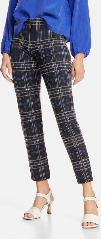 GERRY WEBER Dames Geruite broek slim fit Grau/Blau Karo-38 | bol.com