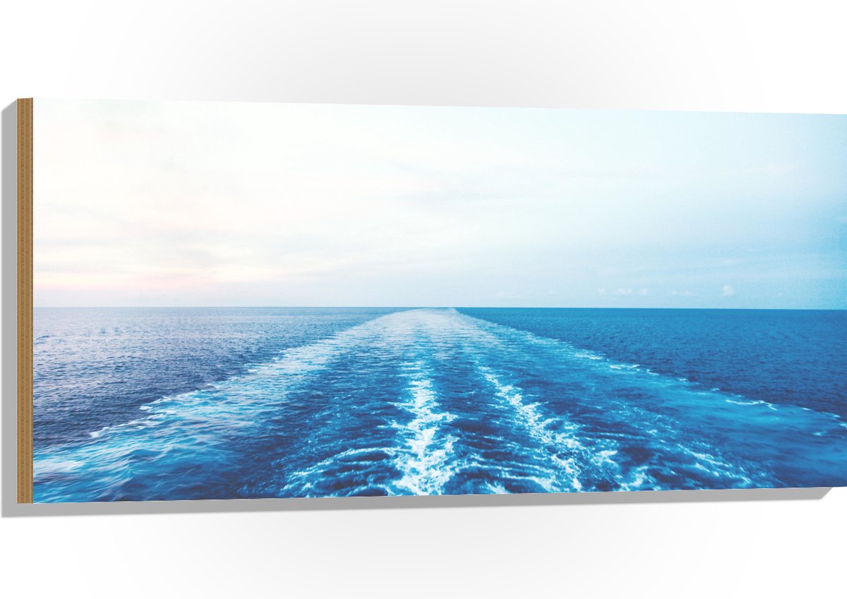 WallClassics - Hout - Sporen van Boot in de Zee - 100x50 cm - 9 mm dik ...