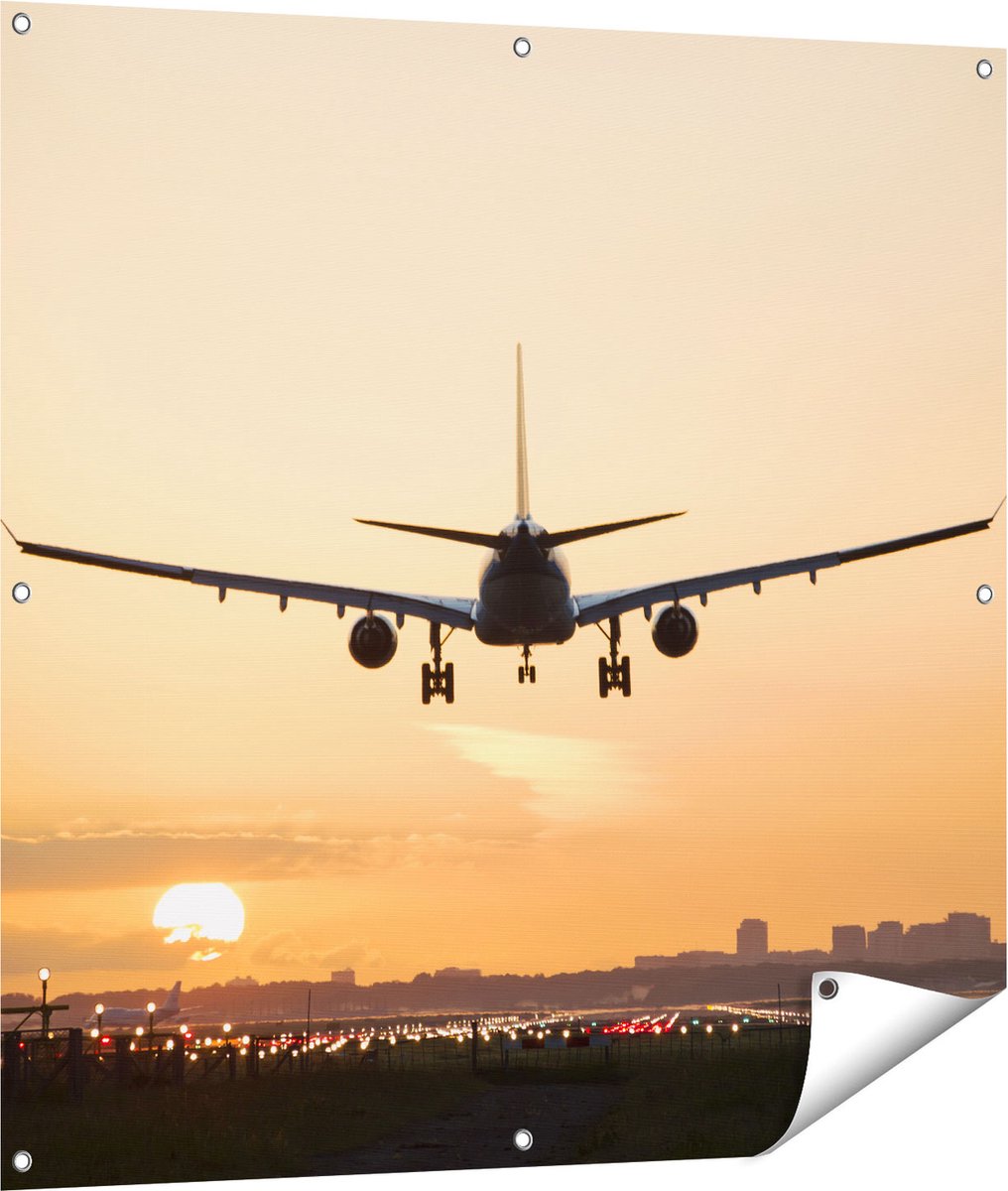 Gards Affiche de jardin Plane Lands during Sunset - 100x100 cm - Toile ...