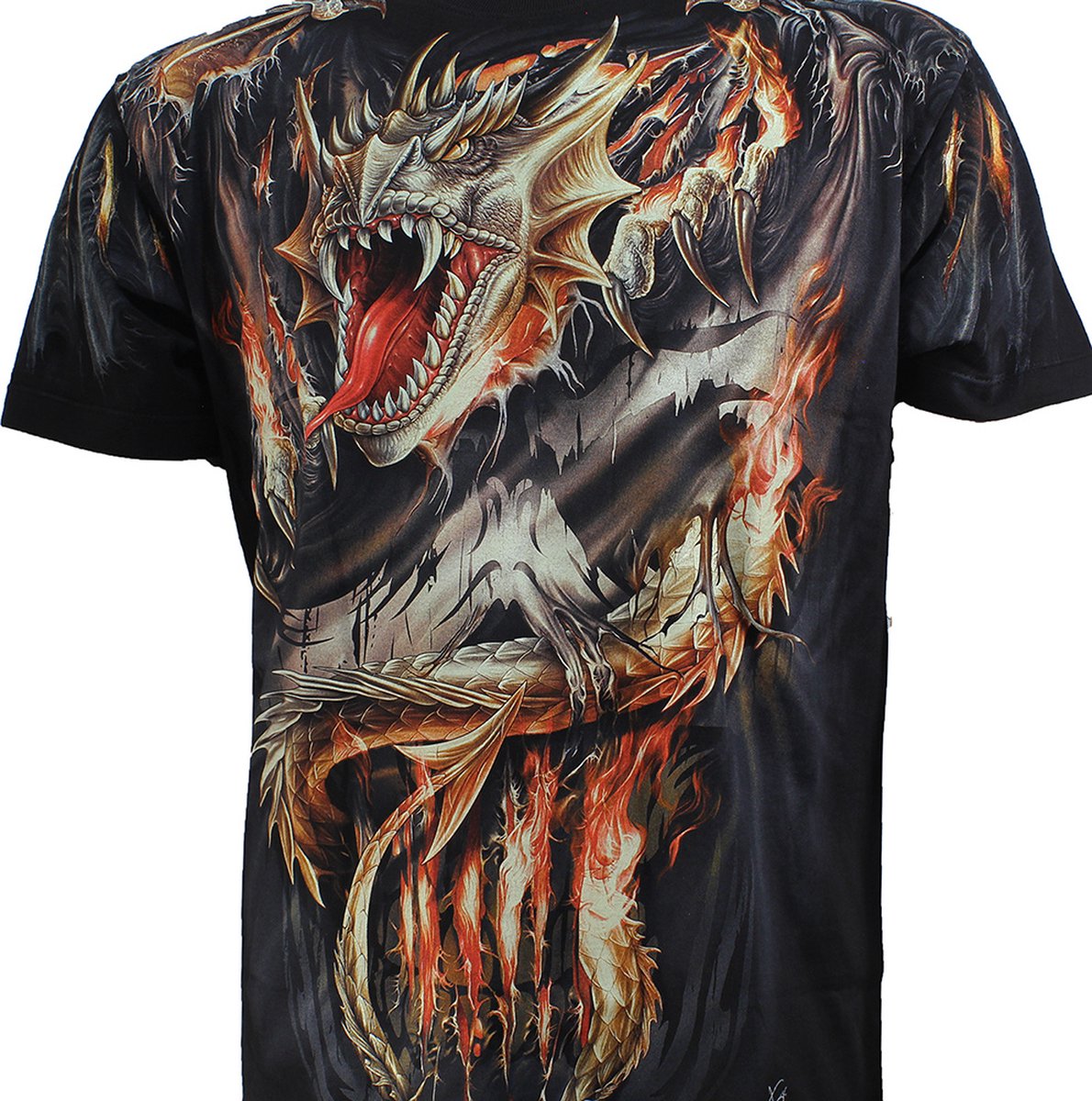 Biker Vuurdraak Fire Dragon T-Shirt Zwart - Hoge Kwaliteit | bol.com