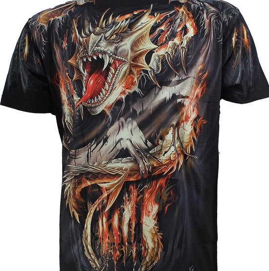Biker Vuurdraak Fire Dragon T-Shirt Zwart - Hoge Kwaliteit | bol.com
