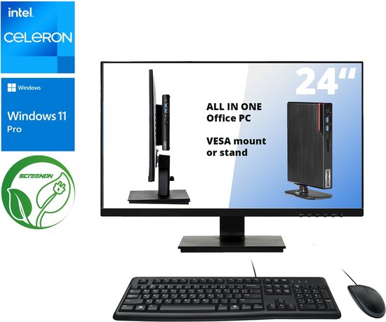 ScreenON - Mini PC SET - Mars - 24 Inch Monitor + Muis & Toetsenbord ...