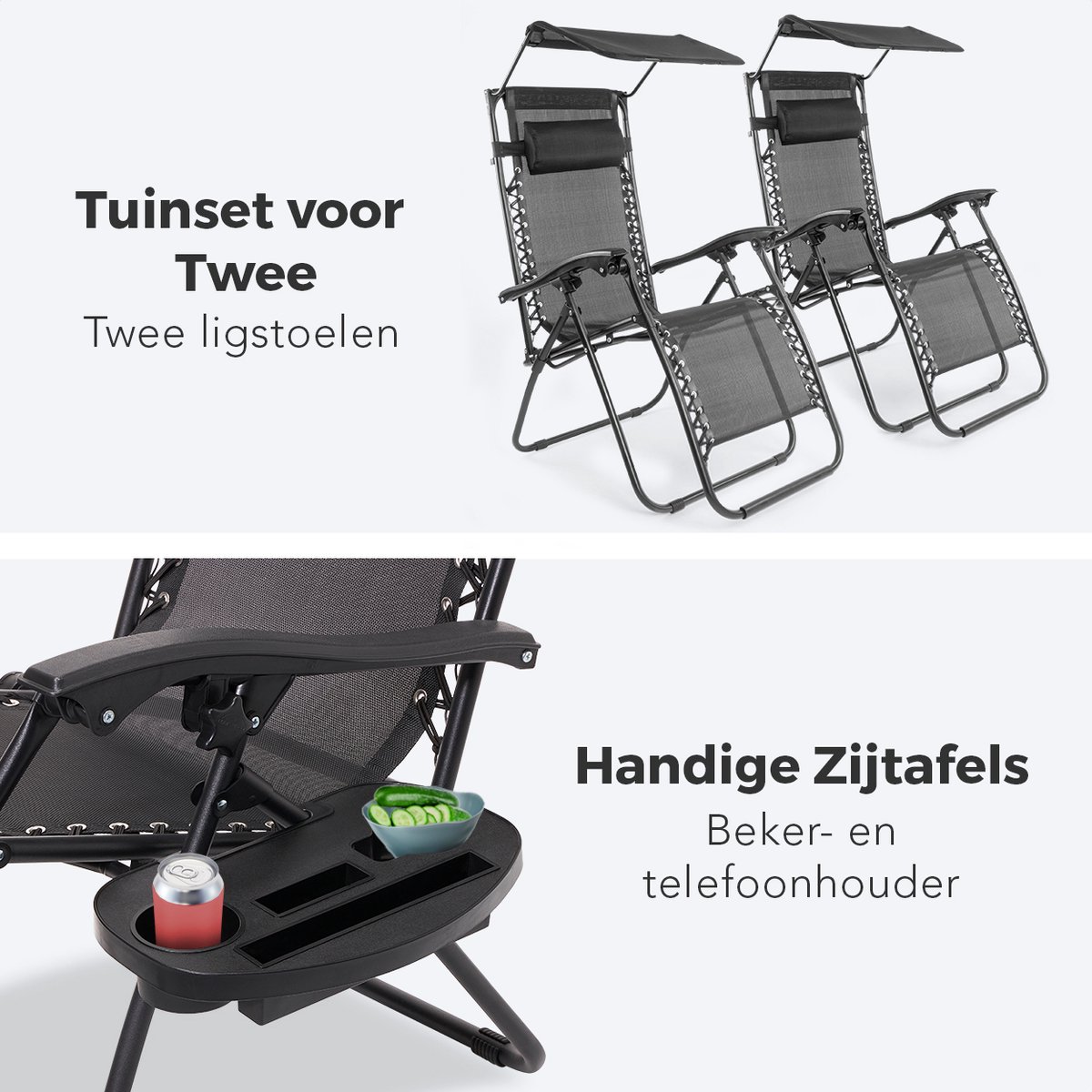 LifeGoods Opvouwbare Tuinstoelen - met Luifel - Verstelbaar Zonnescherm ...