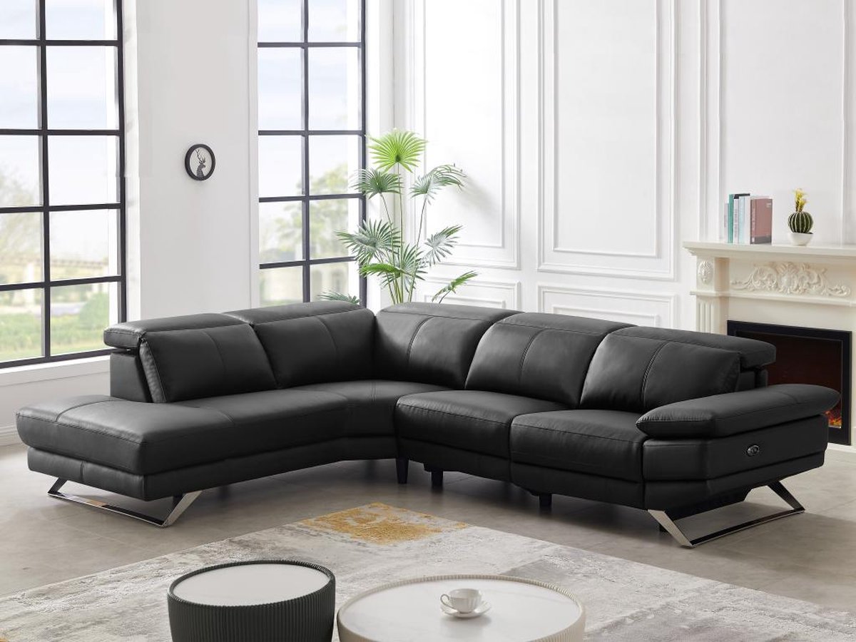 LINEA SOFA Elektrische relaxzitbank met hoek links van zwart vaarsleer ...