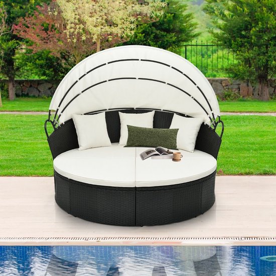 SureDeal® - Rond Ligbed - Terras - Oprolbaar Zonnescherm - Met Kussens ...