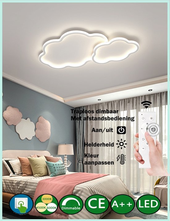 Levabe LED Wolken plafondlamp - Dimbaar met afstandsbediening - 65x45 ...