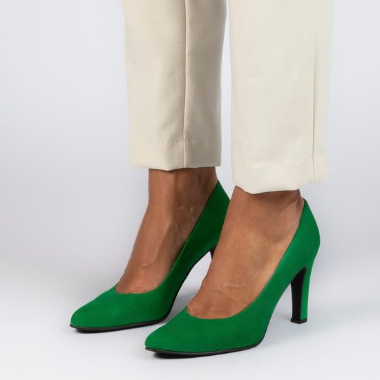 Manfield - Dames - Groene suède pumps - Maat 37 | bol