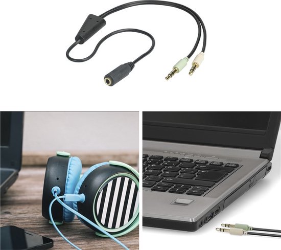 2x 3,5mm > 3,5mm 4-polig headset adapter (CTIA/AHJ) / verguld - zwart ...