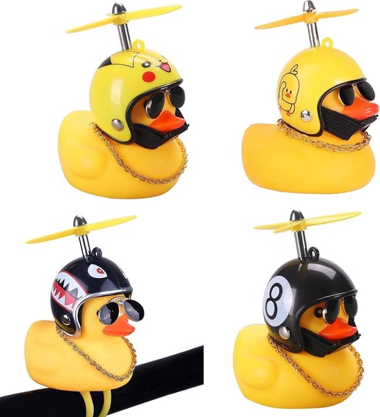 Gele eend auto ornament - 4 stuks met propeller helm - leuke bel ...