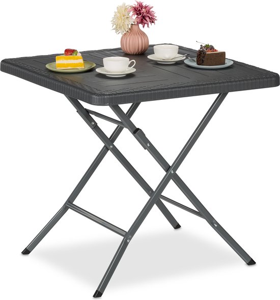 Relaxdays inklapbare tuintafel met houtlook - 74x78x78 cm - kunststof ...