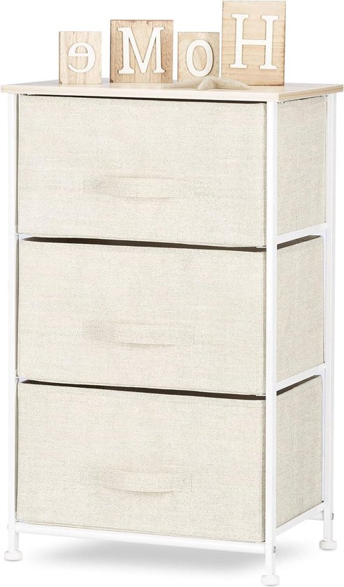 Ladekast met 3 stoffen lades - metaal en hout - ladeblok commode ...