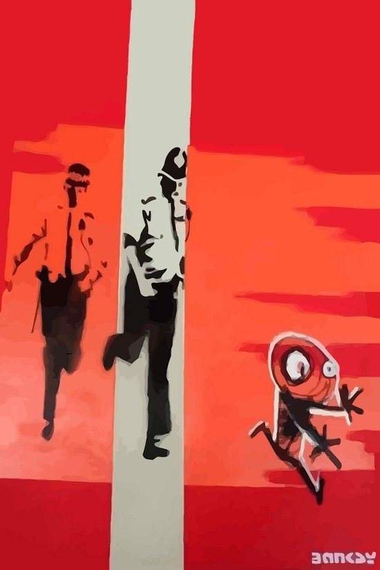 BANKSY Cops Chasing Boy Canvas Print | bol