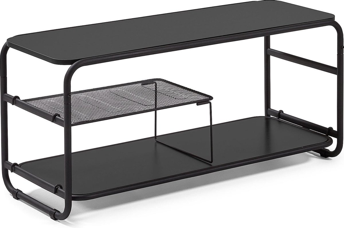 Kave Home - Academy TV-meubel in melamine en staal met zwart gelakte afwerking 98 x 46 cm | bol