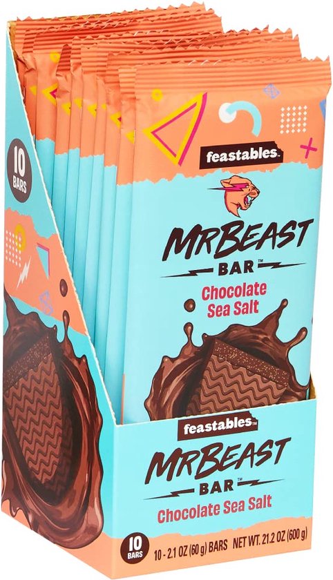 Feastables MrBeast Sea Salt chocoladereep - Bevat 10 Repen van 60 gram ...