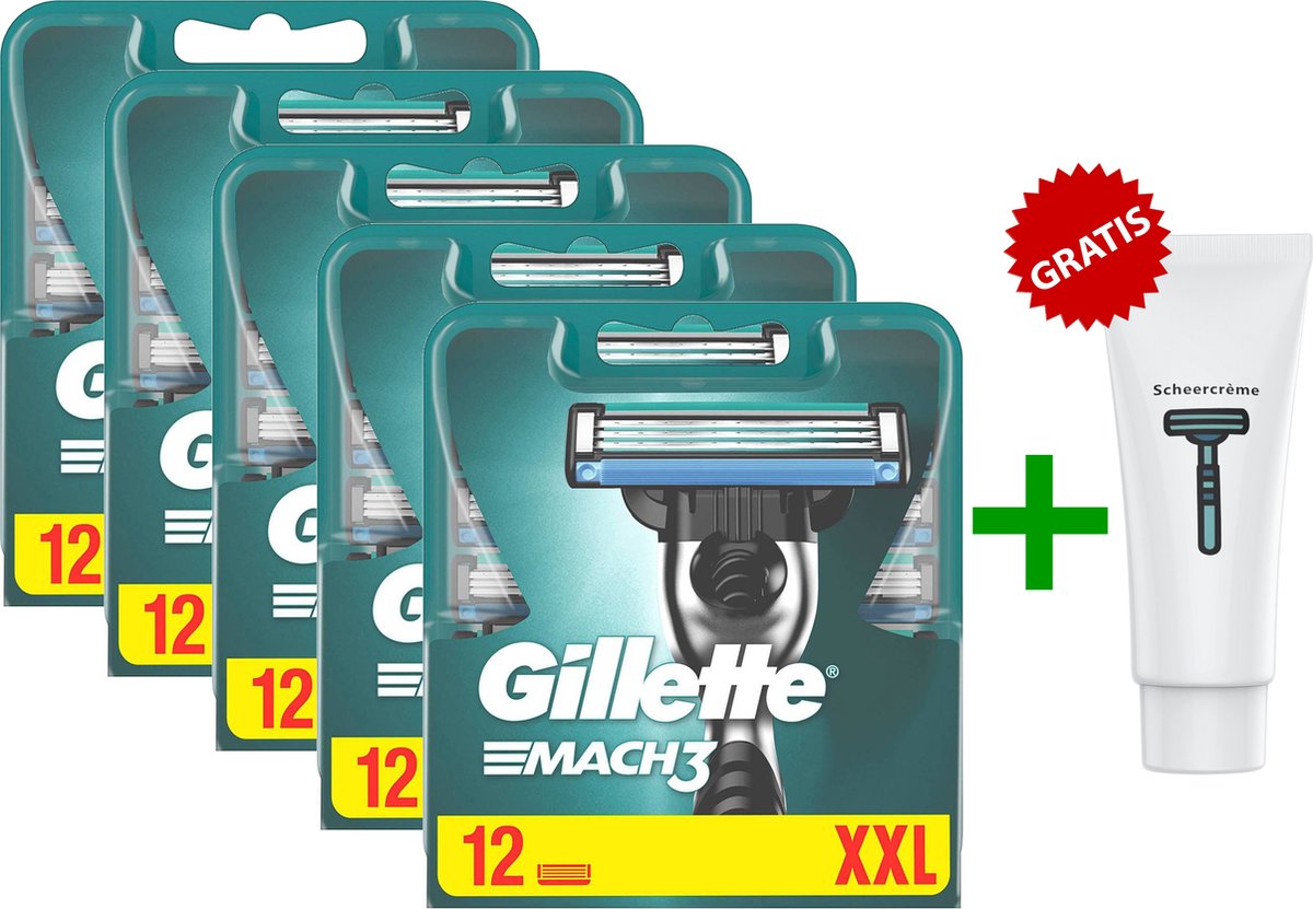 Gillette - Mach3 - Scheermesjes - 60 Stuks + GRATIS Scheercrème | bol.com