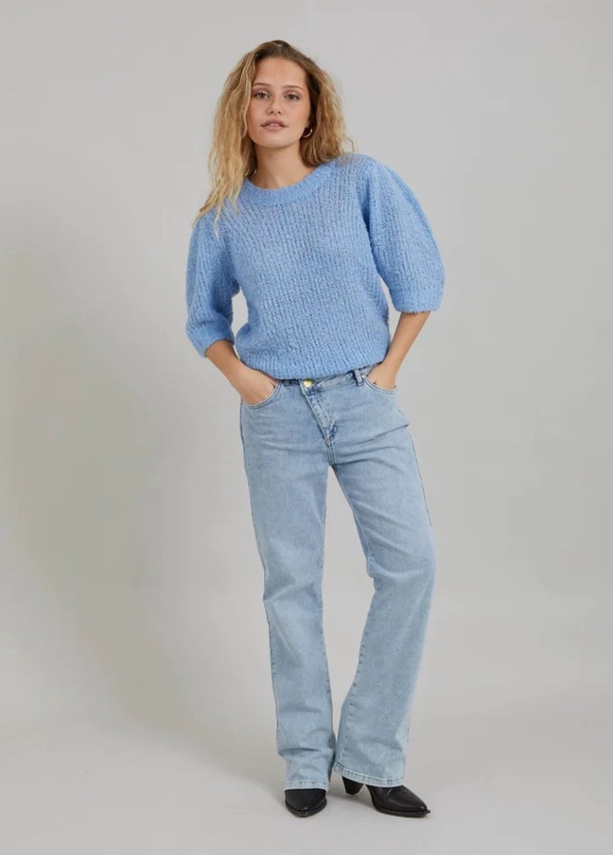 Blauwe gebreide trui met driekwart mouw - Coster Copenhagen | bol.com