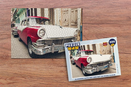 Puzzel Klassieke auto met een wit en rode kleur - Legpuzzel - Puzzel ...