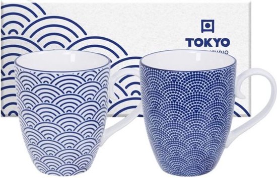 Tokyo Design Studio Nippon Blue Mug Set 2-pcs, 380ml, Wave&Dots, giftbox | bol