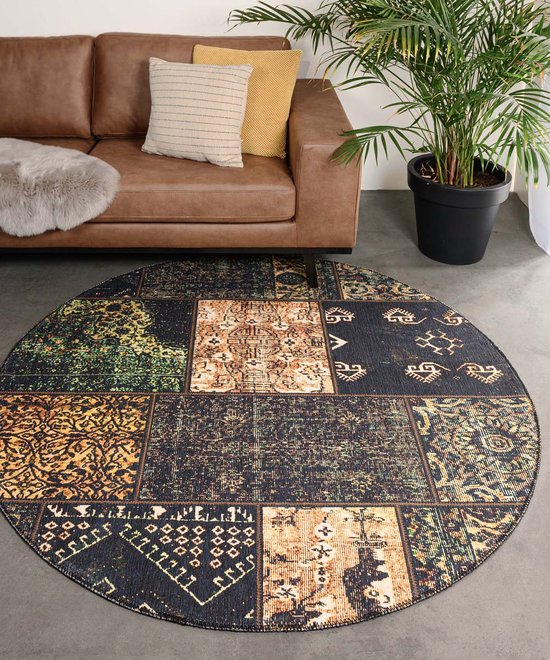 Rond patchwork vloerkleed - Fade No.1 olijfgroen 250 cm rond | bol.com