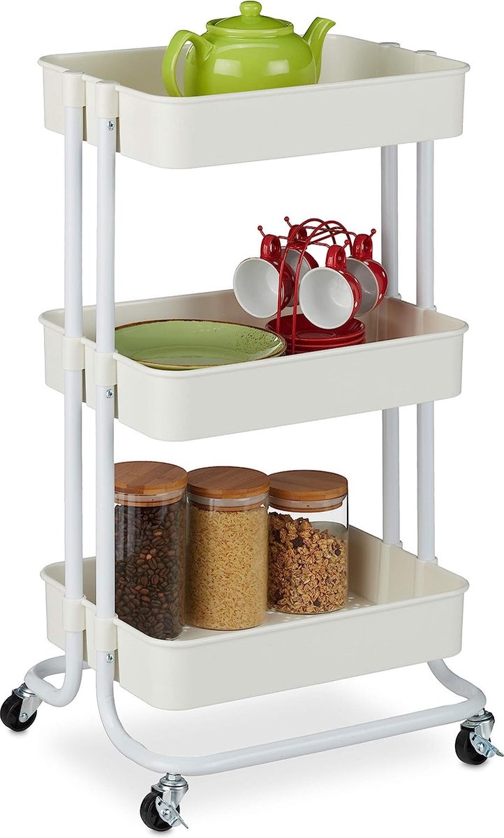 Relaxdays Trolley 3 etages, metaal & kunststof, multifunctionele wagen ...