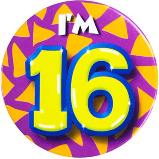 Button 16 Jaar - Button met speld (55mm) - Leeftijd badge - 16 Jaar ...