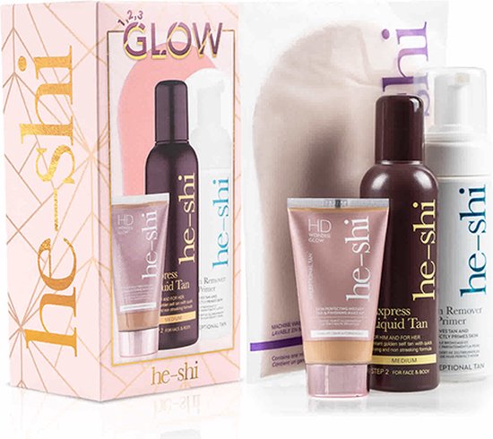 He-She Glow kit - tanning primer, express liquid tan adn HD wonder glow ...