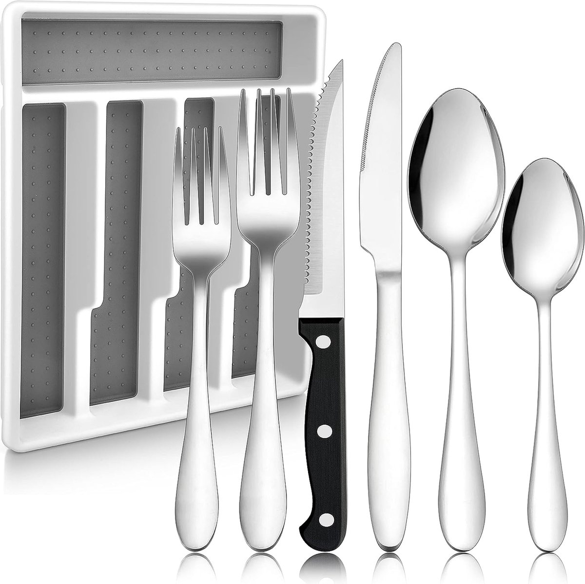 37-delige bestekset met steakmessen en bestekdoos, roestvrij stalen ...