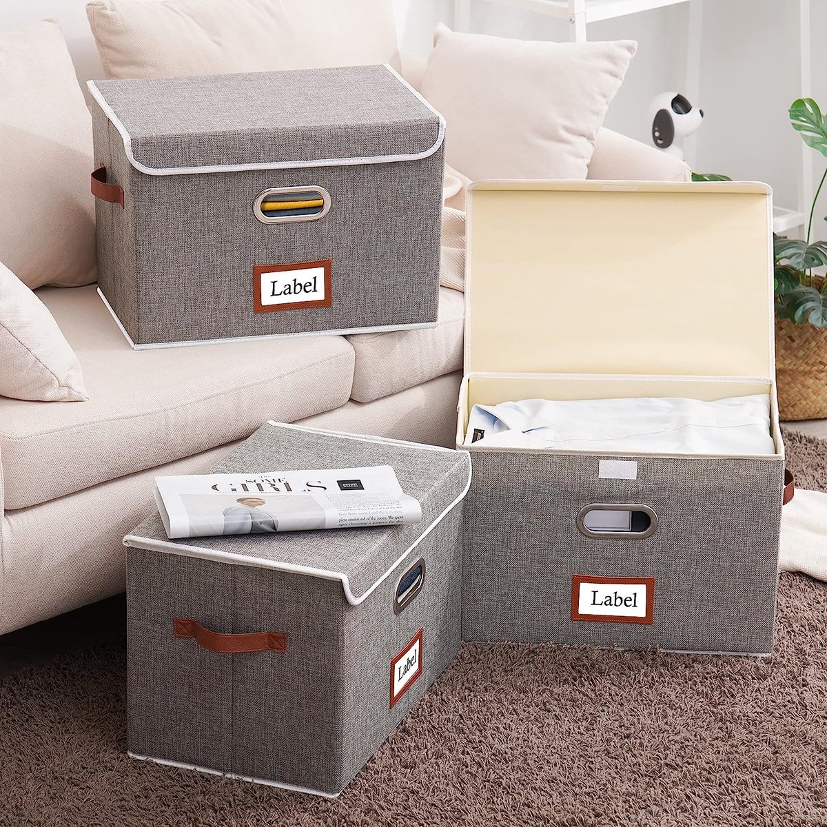 Opvouwbare opbergdozen met deksel, set van 4, opbergkist met 3 ...