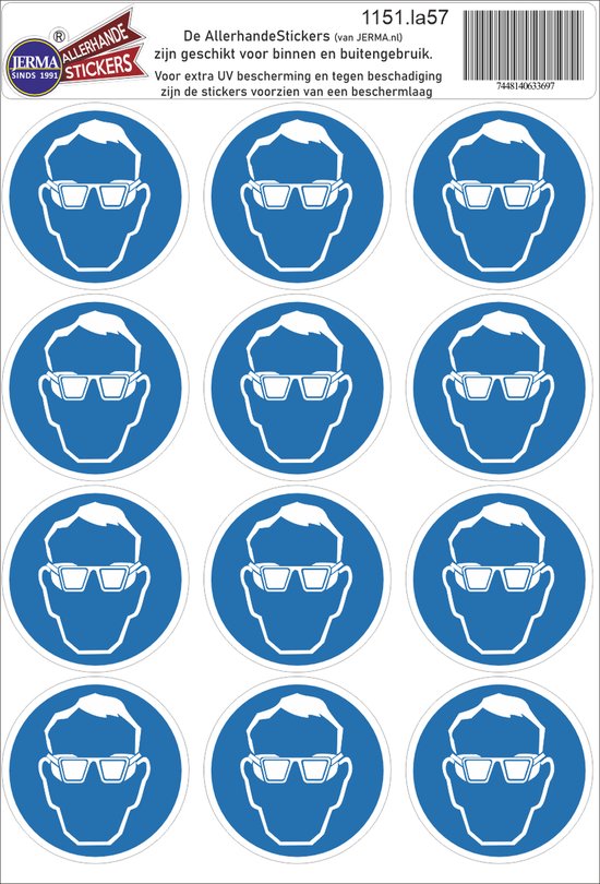 Veiligheidsbril verplicht, pictogram sticker set 12 stuks. | bol
