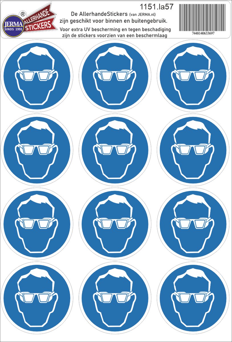 Veiligheidsbril verplicht, pictogram sticker set 12 stuks. | bol.com