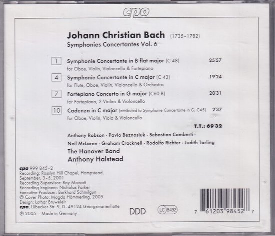 Symphonies Concertantes 6 - Johann Christian Bach - The Hanover Band o ...