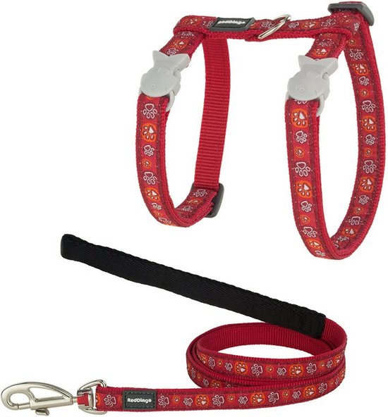 Cat Harness Red Dingo Style Red Strap Animal footprints | bol