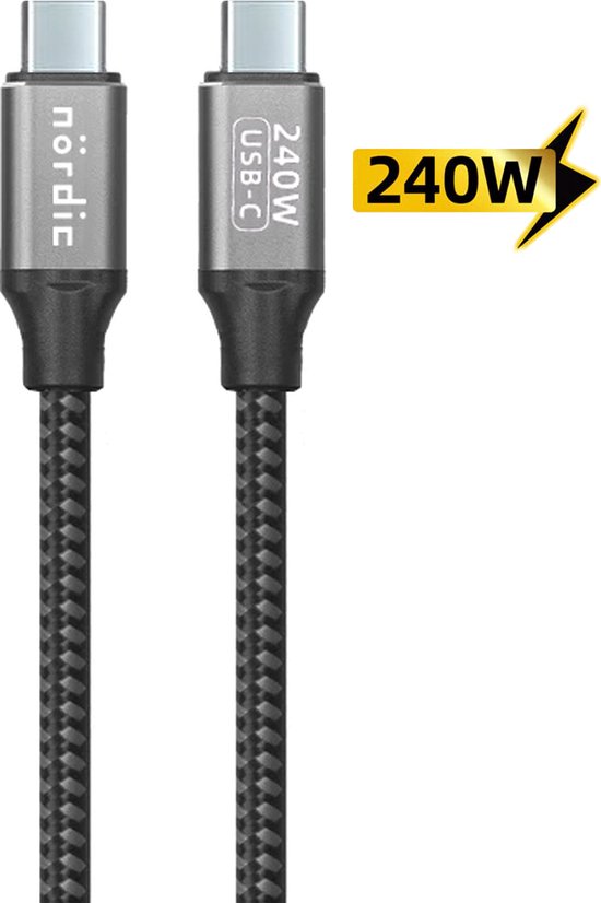 NÖRDIC USBC-N2025 USB-C naar USB-C kabel - PD3.1 - 240W - 48V 5A - E-marker - 25cm | bol