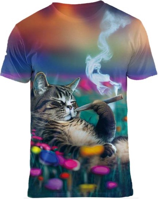 Jonko kitty - Kat met wiet Maat S - Crew neck - Festival shirt ...