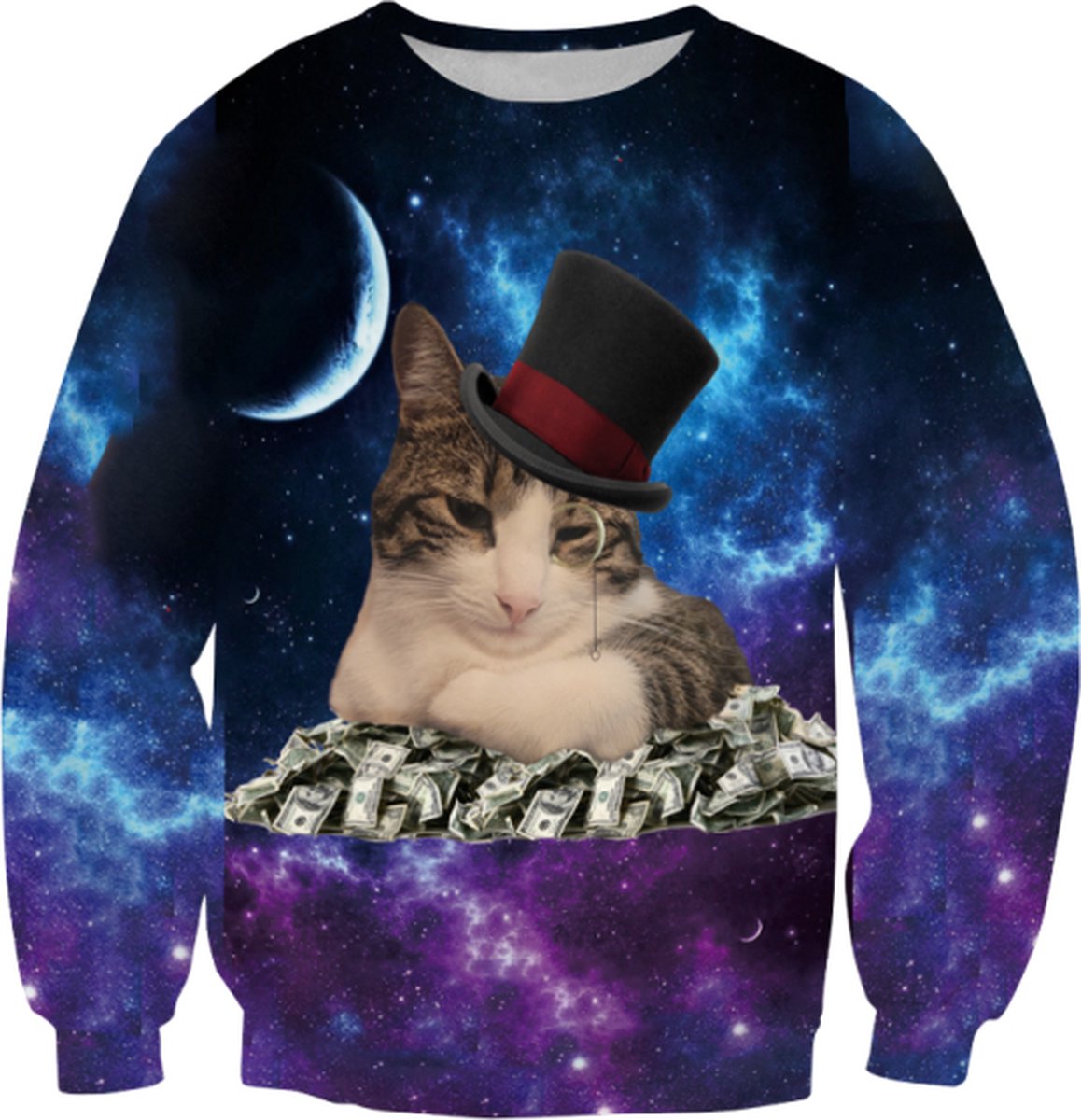 Pimp cat with money Maat M - Crew neck - Festival Trui - Superfout ...