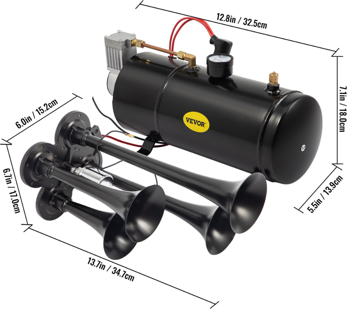 Arvona Luchthoorn met Compressor 12 Volt - Turkse Fluit - Scheepshoorn ...