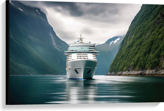 Canvas - Groot Wit Cruiseschip Varend op het Water in Dal van Hoge ...