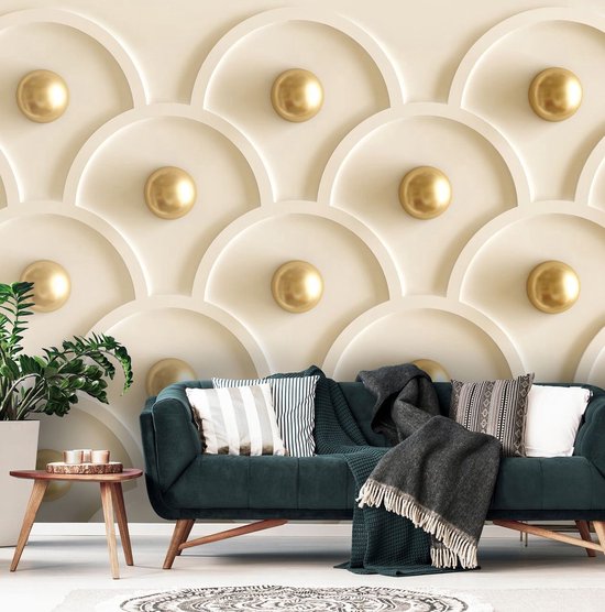 Fotobehang - Vlies Behang - Luxe Motief met Gouden Ballen - 416 x 290 ...