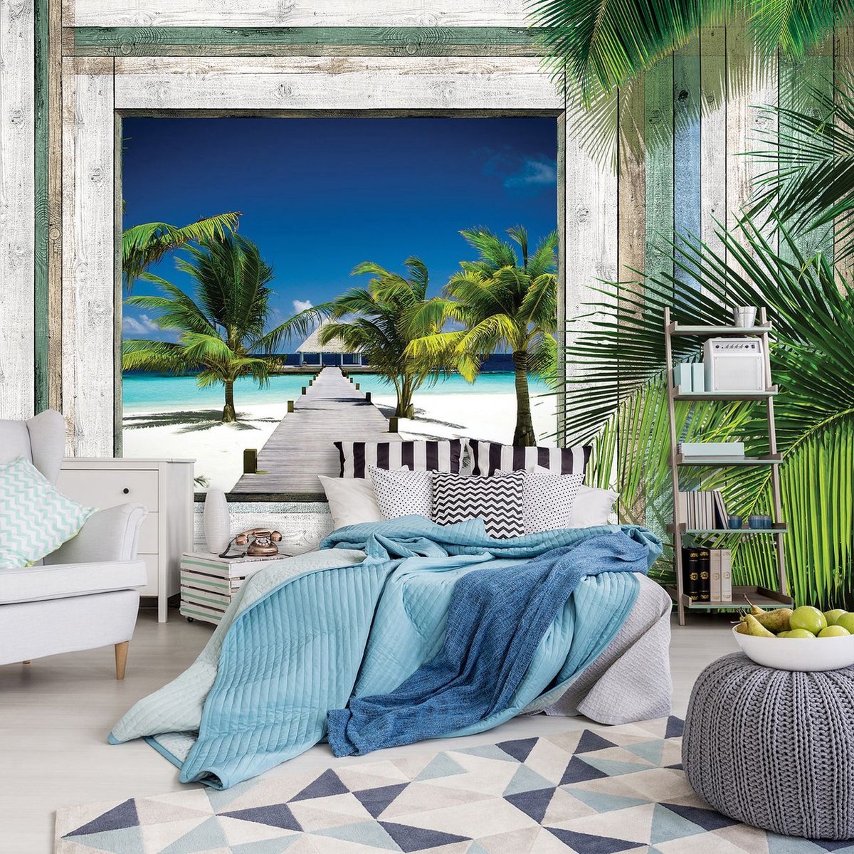 Fotobehang - Vlies Behang - 3D Tropisch Uitzicht op de Malediven door ...