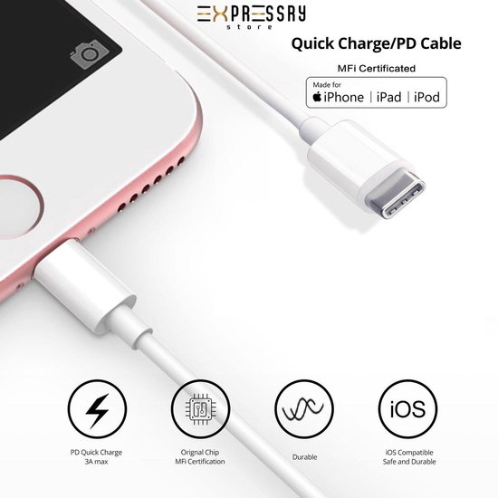 USB-C naar Lightning Kabel 5V Lader - Geschikt voor iPhone 11/12 / PRO ...