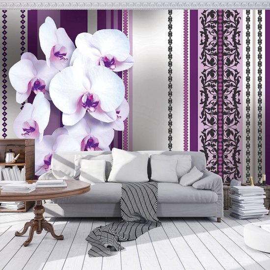 Fotobehang - Vlies Behang - Luxe Paars Bloemenpatroon - Kunst - 312 x ...