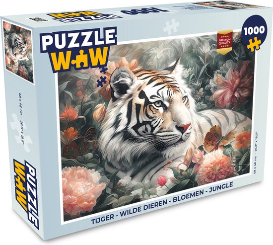Puzzel Tijger - Wilde dieren - Bloemen - Jungle - Legpuzzel - Puzzel ...