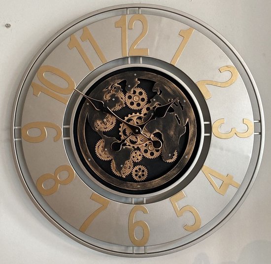 Wereldklok zilver - Wandklokken - Wandklok industrieel 70 cm | bol.com