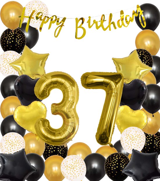 Snoes Ballonnen 37 Jaar Black Gold Dots Mega Ballon - Compleet ...