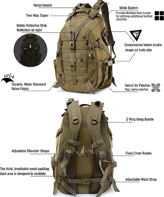 35l tactische militaire rugzak trekking rugzak wandelrugzak mannen ...