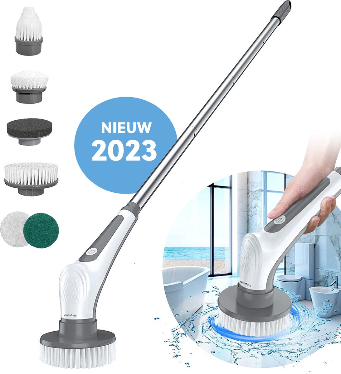Cleanforce Elektrische Schoonmaakborstel met Steel en 6 Opzetstukken ...