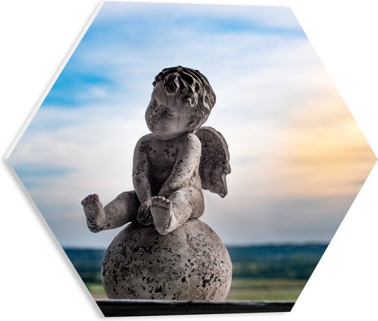 PVC Schuimplaat Hexagon - Beeld - Engel - Landschap - Steen - Bewerkt ...