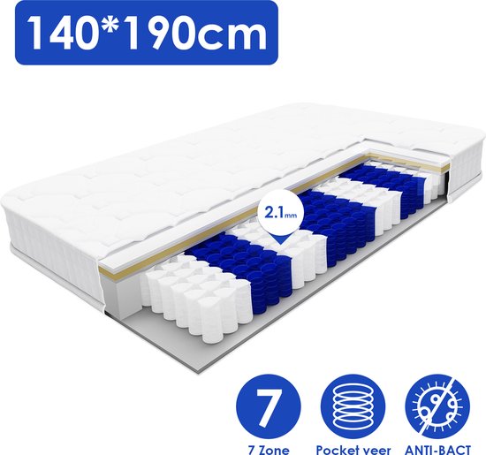 Matras-Pocketvering Ergonomische Matras-7 Zones-140x190 cm-20cm... | bol